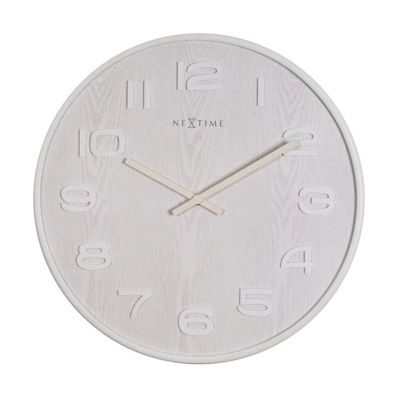 NeXtime – Zegar ścienny Wood Wood Big, biały, drewno, 52,8 cm